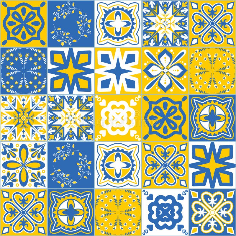 Blue Yellow Contrast Seamless Pattern, Decorative Square Ceramic Tile ...