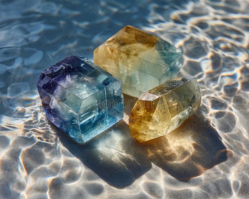 Blue and Yellow Crystals in Water Stock Illustration - Illustration of ...