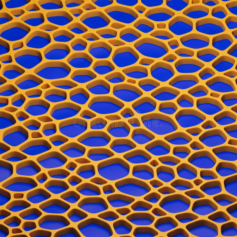 Blue and Yellow 3d Illustration, Background, Voronoi Grid, Orthographic ...
