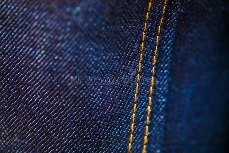 Blue and Yellow Denim with Stitching Stock Image - Image of fabric ...