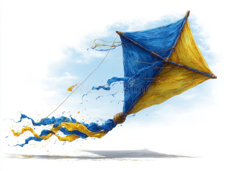 Blue and Yellow Diamond Kite Soaring in a Bright Sky Stock Illustration ...