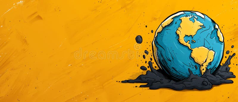 A Blue-and-yellow Earth Atop Black Dirt on a Yellow Backdrop Stock ...