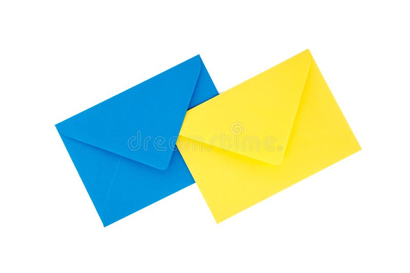 Blue and Yellow Envelopes Isolated on White Stock Image - Image of ...