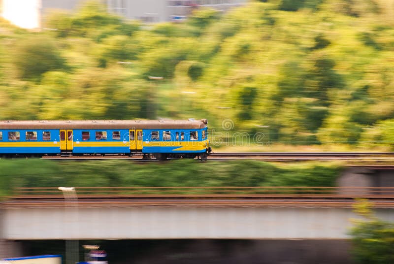Blue and Yellow Fast Electric Train Stock Photo - Image of blue ...