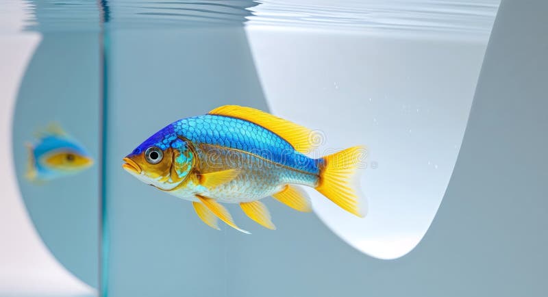 A Blue and Yellow Fish Swimming in an Aquarium. Stock Image - Image of ...