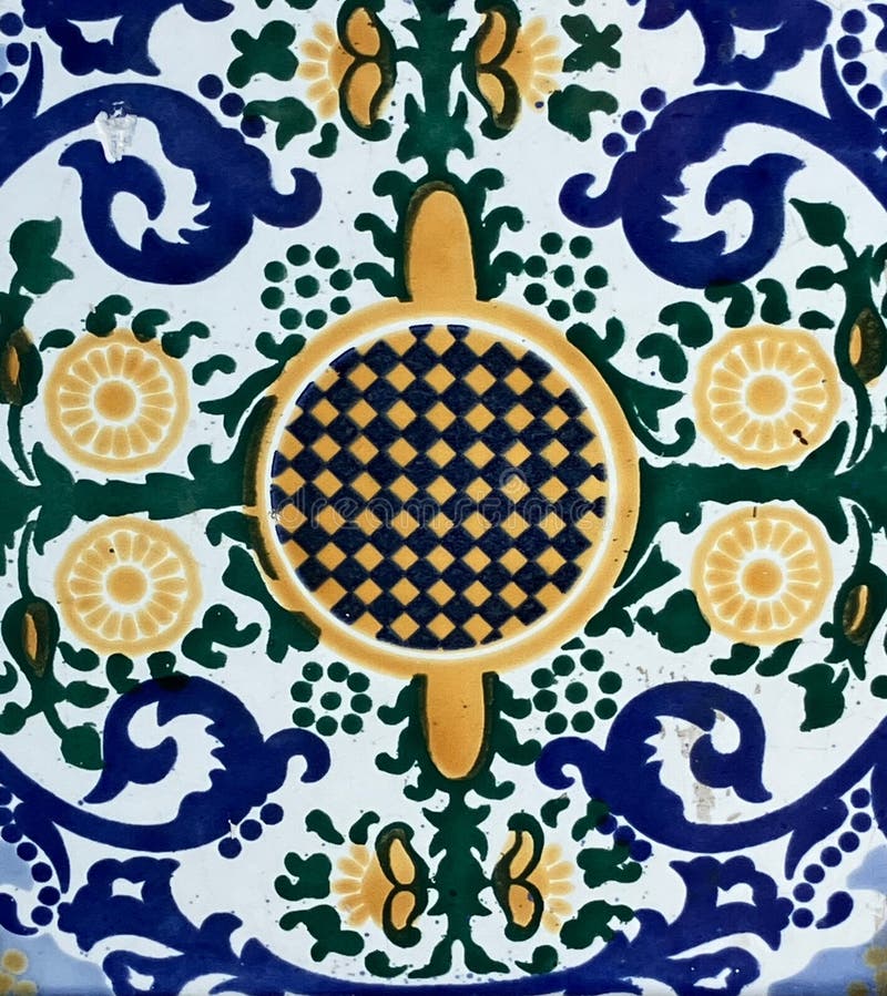 Blue and Yellow Floral Patterned Tile, Morocco Stock Photo - Image of ...