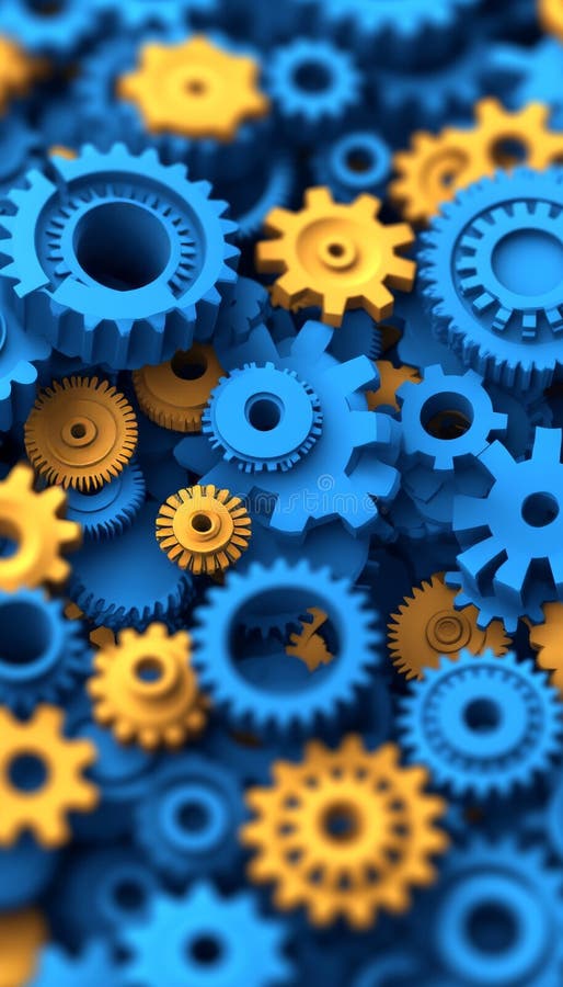 Blue and Yellow Gears and Cogs Abstract Technological Background ...