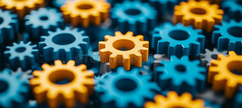 Blue and Yellow Gears and Cogs Background, Abstract Industrial ...