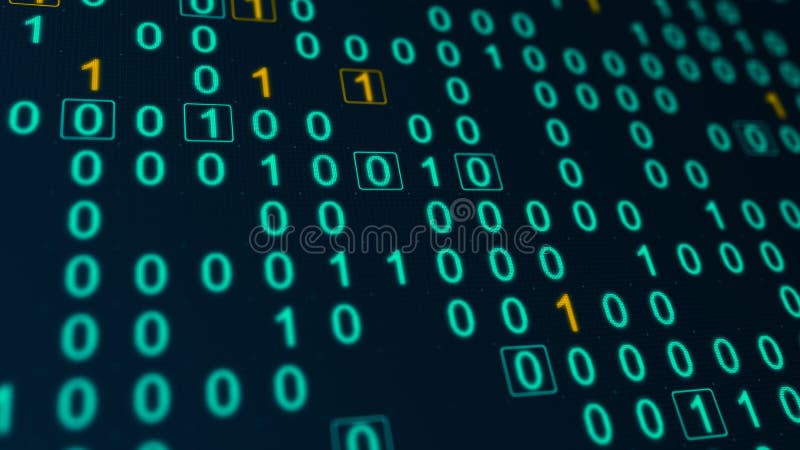 Blue and Yellow Glowing Binary Matrix on a Grid, Horizontal Composition ...