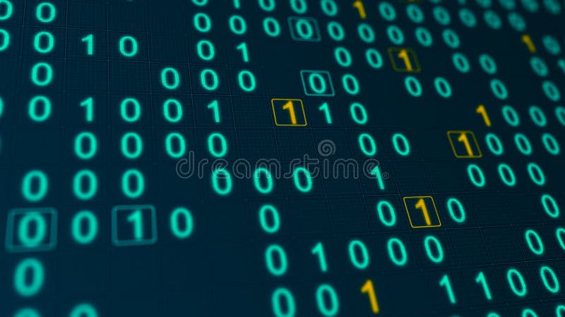 Blue and Yellow Glowing Binary Matrix on a Grid, Horizontal Composition ...