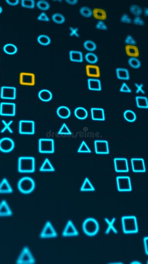 Blue and Yellow Glowing Shapes Matrix on a Grid, Vertical Composition ...