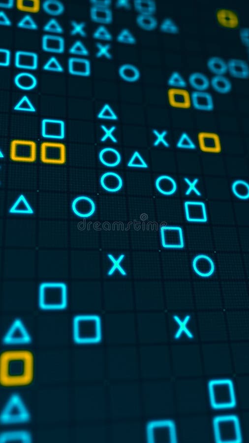 Blue and Yellow Glowing Shapes Matrix on a Grid, Vertical Composition ...