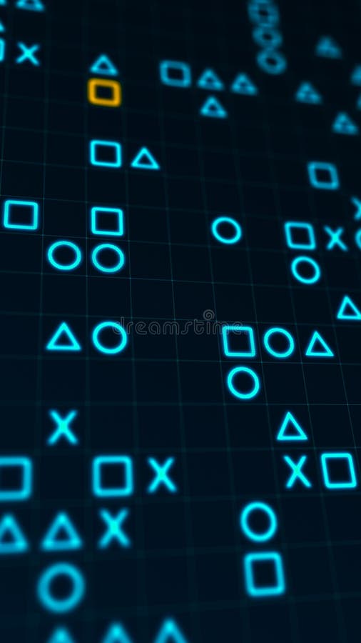 Blue and Yellow Glowing Shapes Matrix on a Grid, Vertical Composition ...