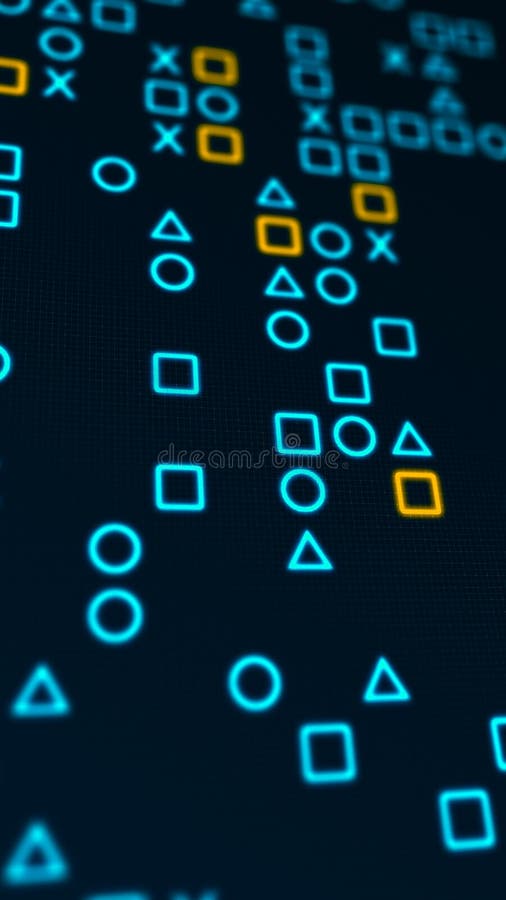 Blue and Yellow Glowing Shapes Matrix on a Grid, Vertical Composition ...