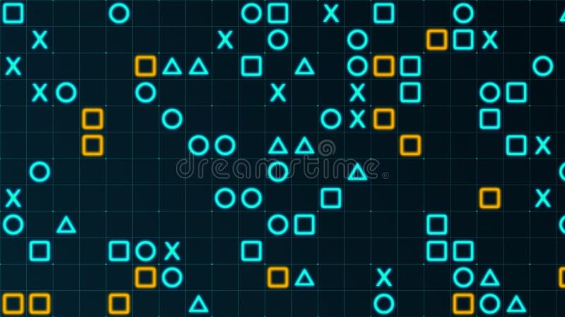 Blue and Yellow Glowing Shapes Matrix on a Grid, Horizontal Composition ...