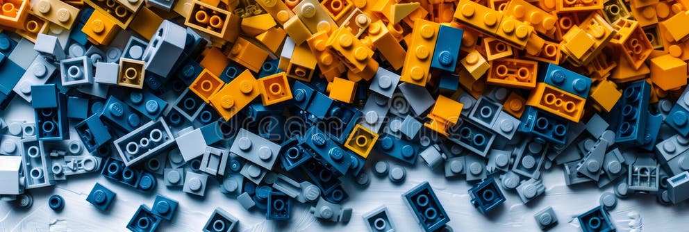 Blue and Yellow Interlocking Construction Blocks Scattered Randomly ...