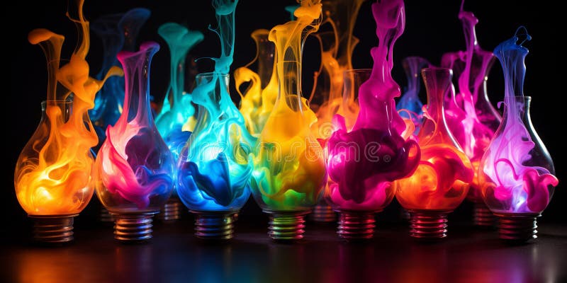 Blue and Yellow Light Bulb Explodes with Colorful Paint and Colors ...