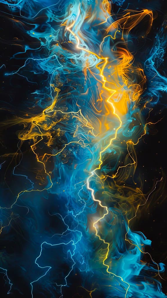 A Blue and Yellow Lightning Bolt on a Black Background Stock Image ...