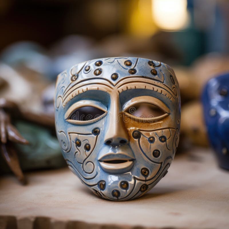 A Blue and Yellow Mask on a Table, AI Stock Illustration - Illustration ...
