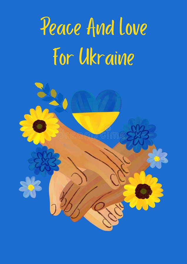Blue and Yellow Minimalist Peace and Love for Ukraine Poster Stock ...