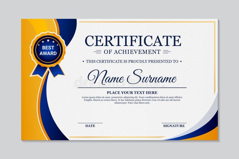 Blue and Yellow Modern Achievement Certificate Template Stock Vector ...