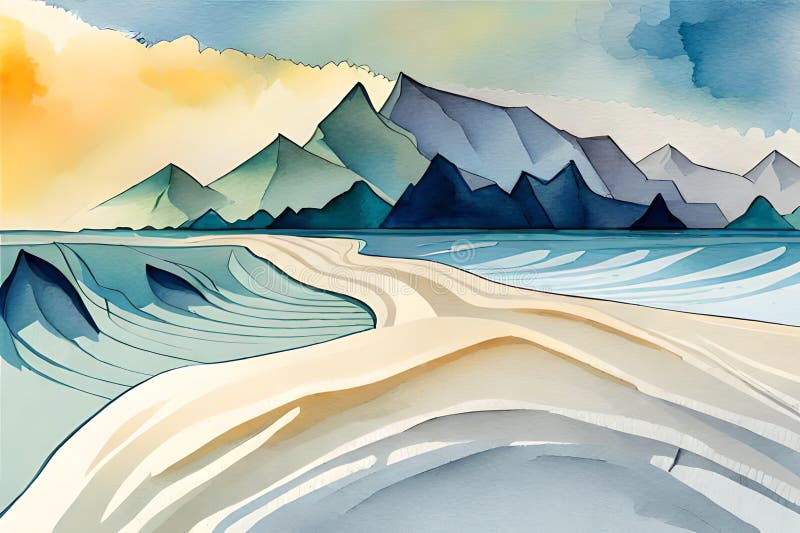 Blue Yellow Mountains Art. Ai Generated Stock Illustration ...