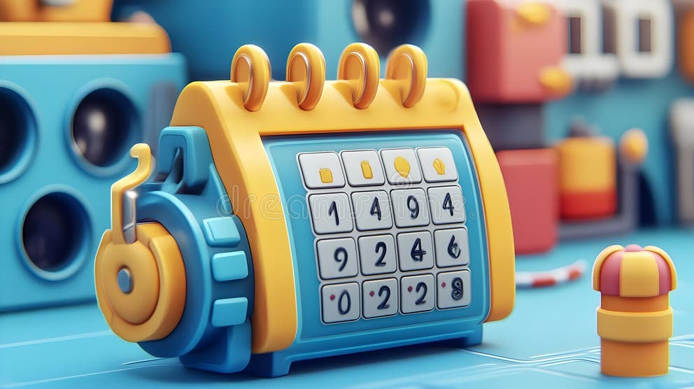 Blue and Yellow Numeric Machine with Number Display on Tabletop with ...