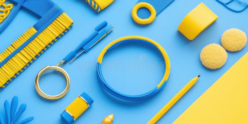 Blue Yellow Objects Flatlay Stock Photo - Image of contemporary, energy ...