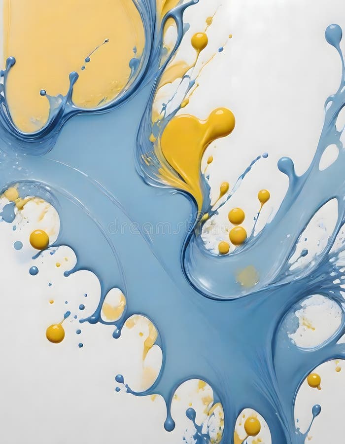 Blue and Yellow Paint Splash, Featuring Bubbles and Patterns ...