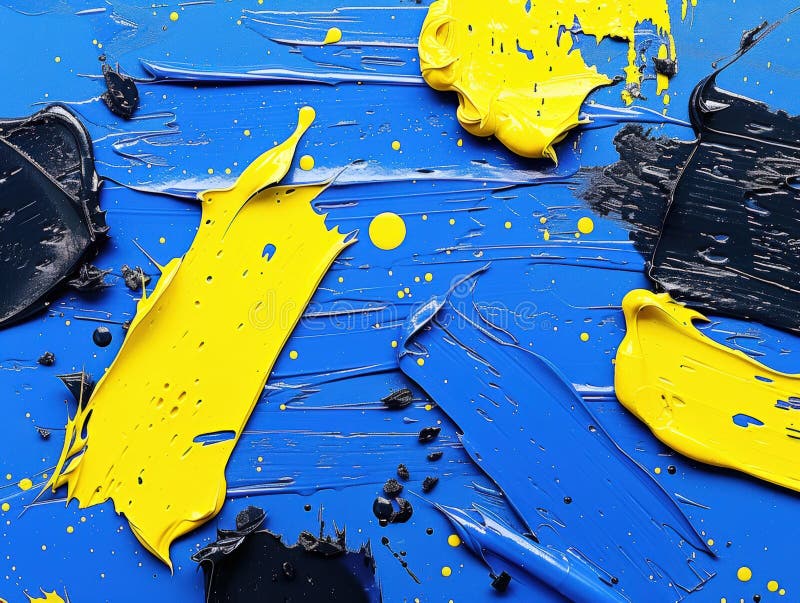 Blue and Yellow Paint Splatters on a Blue Background Stock Image ...