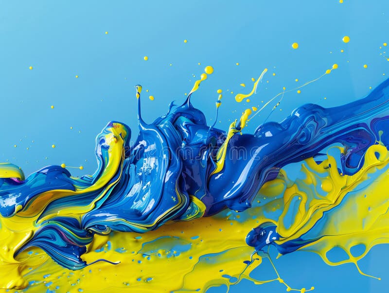 Blue-yellow Paint Stains on a Blue Background. Artificial Intelligence ...