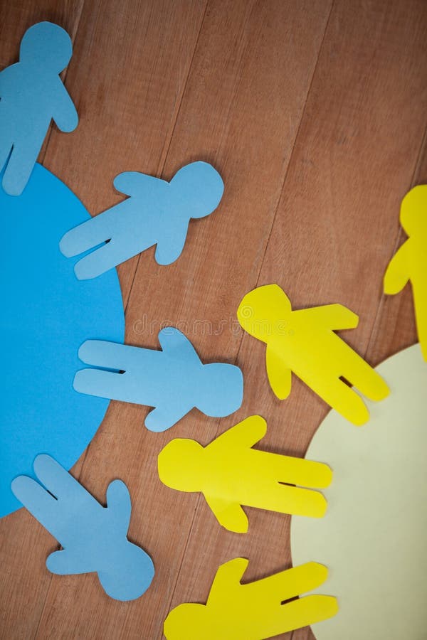 Blue and Yellow Paper Cut-out People on the Circle Stock Photo - Image ...