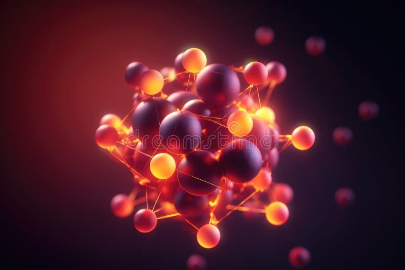 Blue, Yellow and Pink Atoms Forming Molecular Structure, Created Using ...