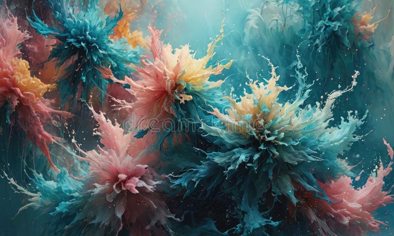 A Blue and Yellow and Pink Explosion of Powder. Stock Illustration ...