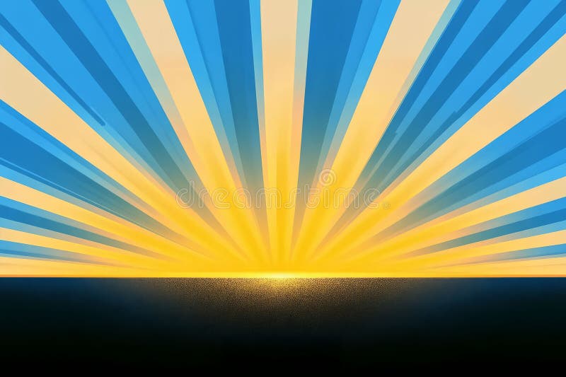 Blue and Yellow Rays Radiate from Horizon, Creating Vibrant Sunrise ...