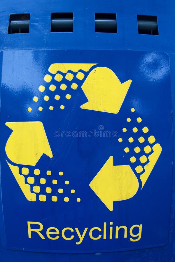 Yellow Recycle Garbage Bin with Recycle Sign on it Full of Rubbish ...