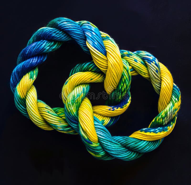 A Blue and Yellow Rope Knot on a Black Background Stock Image - Image ...