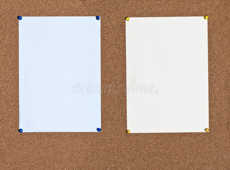 Blue and Yellow Sheets of Paper on Cork Stock Photo - Image of ...