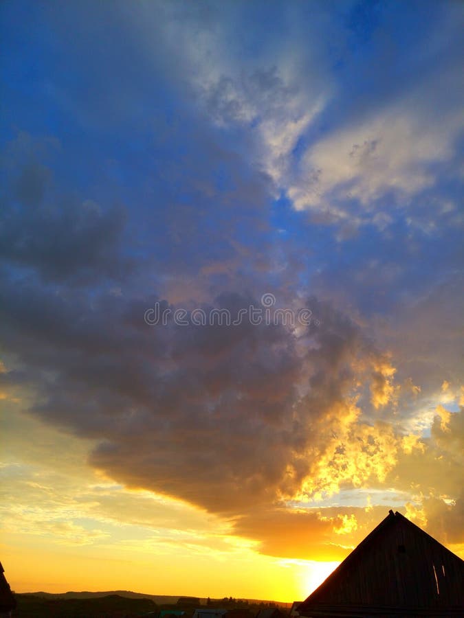 Blue-yellow Sky Sunset on the Background of Clouds. Stock Image - Image ...