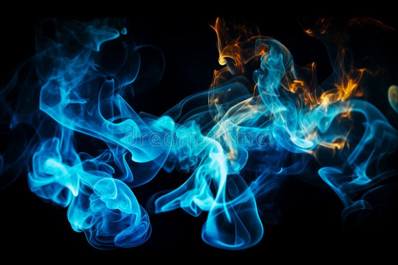 Blue and Yellow Smoke on Black Background with Black Backgroud ...