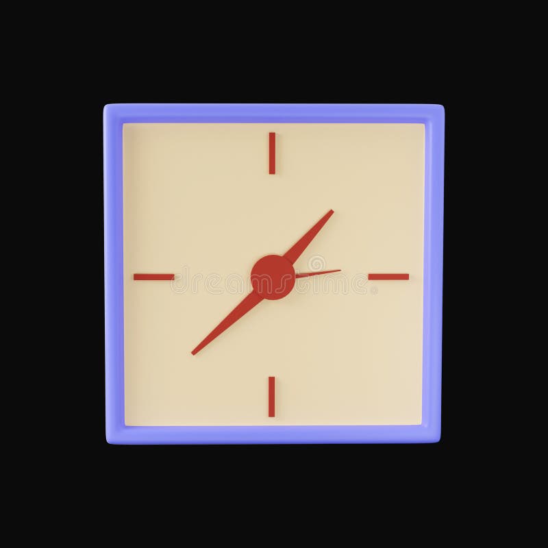 Blue and Yellow Square Clock 3D Illustration on Black Stock ...