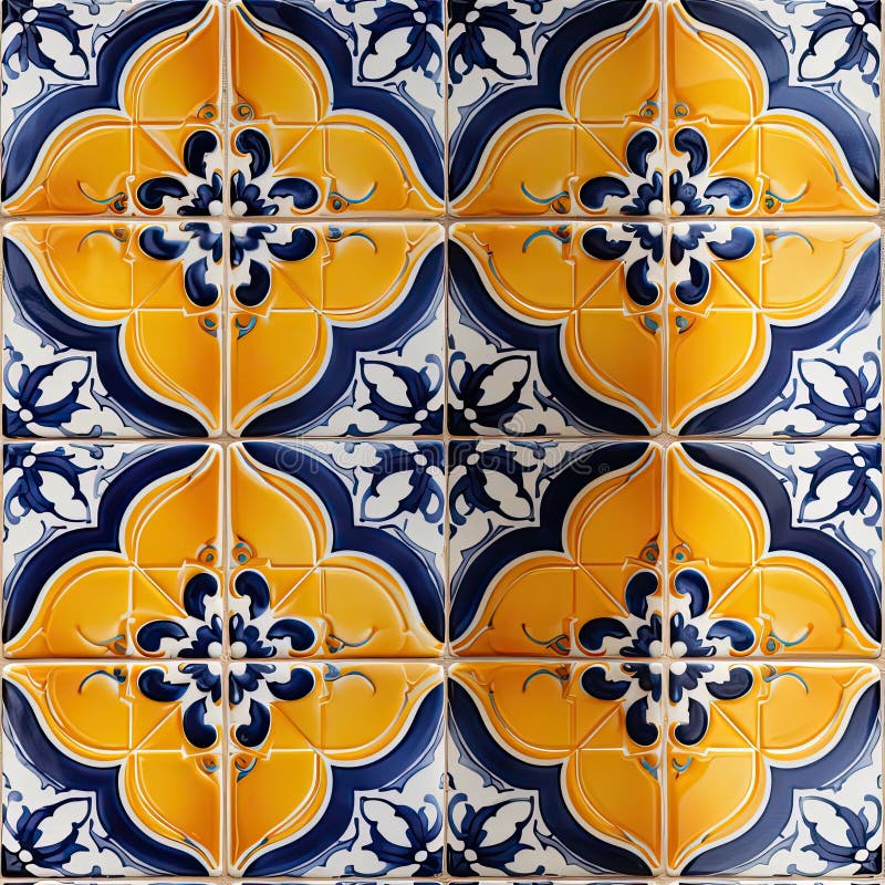 Blue and Yellow Tile with Detailed Patterns and Craftsmanship (tiled ...