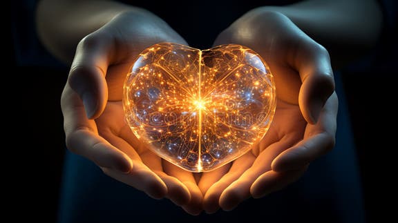 "Blue and Yellow Virtual Heart Shape Network in Hands - Health Data ...