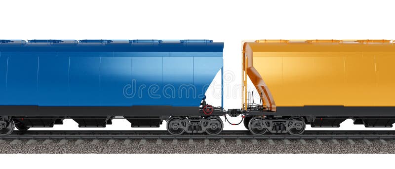 Blue and Yellow Wagon Train on the Railway Tracks Stock Image - Image ...