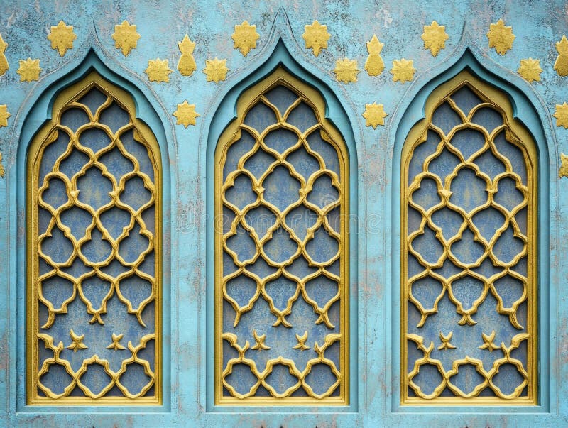 Blue Yellow Wall Arched Windows Stock Image - Image of real, yellow ...