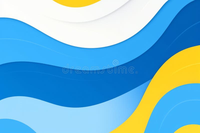Blue Yellow White Geometric Abstract Background. Curved Wavy Lines ...