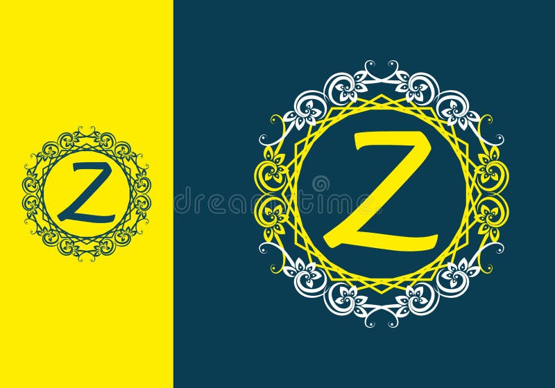 Blue Yellow of Z Initial in Circle Vintage Frame Stock Vector ...