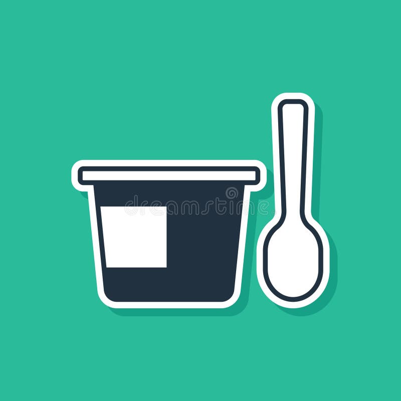 Blue Yogurt Container with Spoon Icon Isolated on Green Background ...