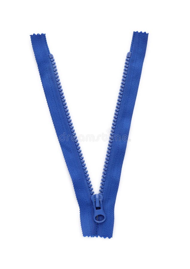 Blue Zipper Isolated on White, Top View Stock Image - Image of clasp ...