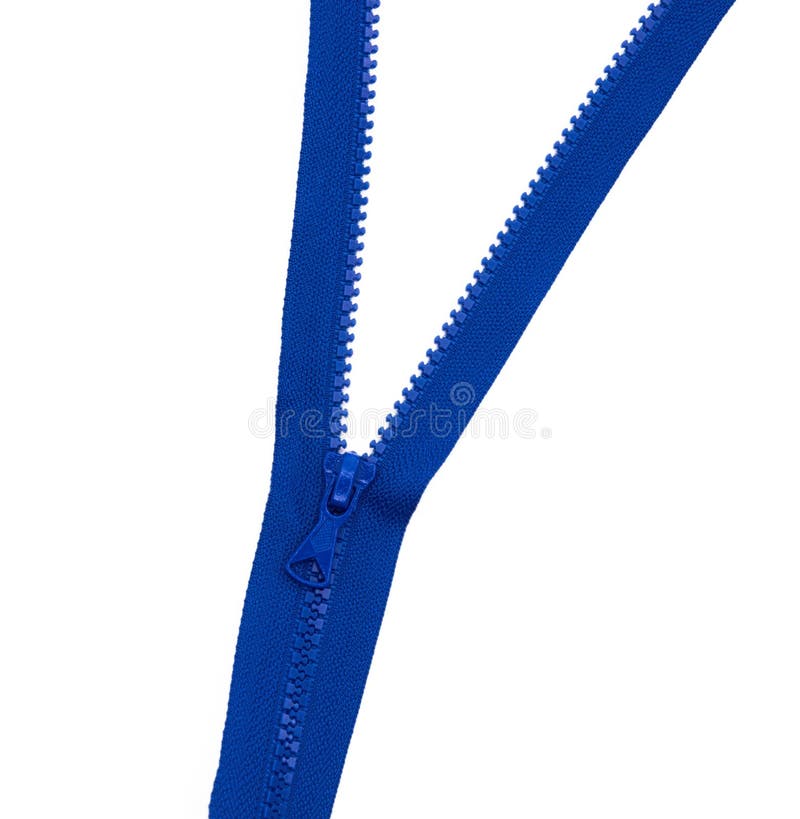 Blue Zipper Lock for Jacket on White Background Isolate Stock Photo ...